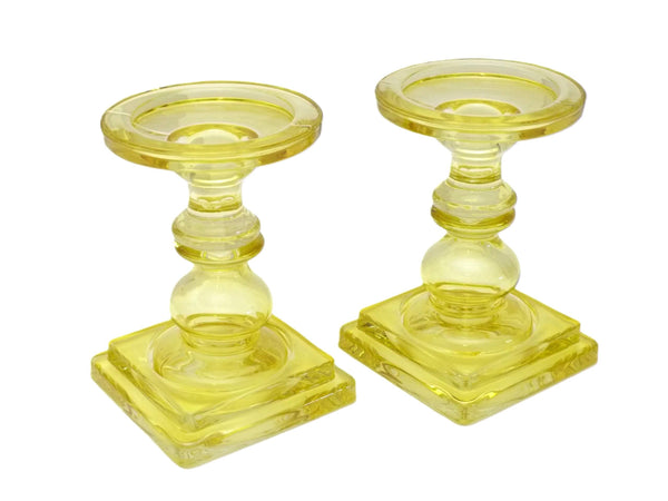 Yellow/ Green Glass Candlesticks, Bright Colour | DecorativeVintage ...